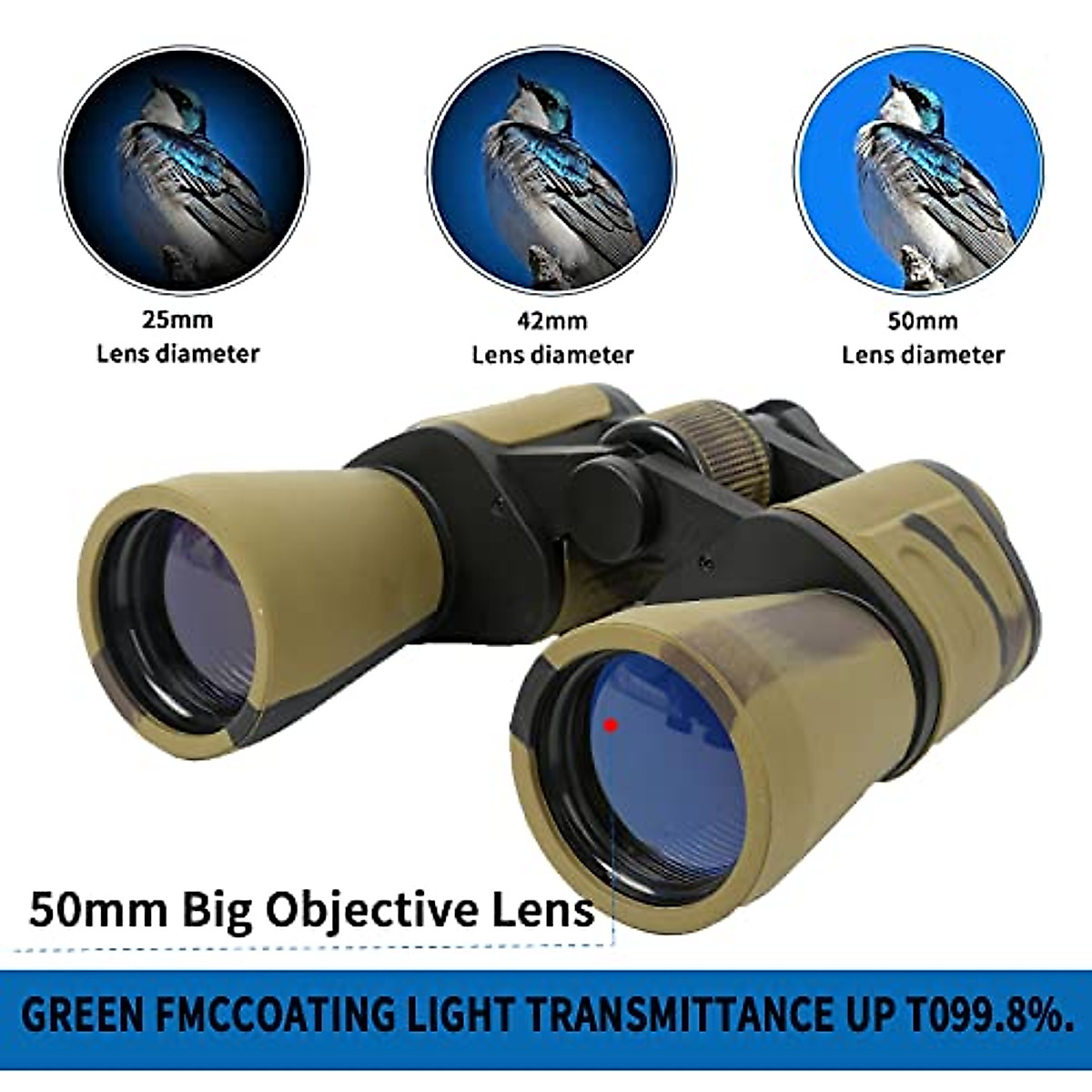 Binoculars for Adults 20x50 High Power Military Binoculars for Adults and Kids with Low Light Night Vision,Compact Waterproof Bird Watching Travel Hunting Stargazing BAK-4 Prism FMC Lens(Brown-1