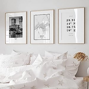 Dear Mapper Oslo Norway View Abstract Road Modern Map Art Minimalist Painting Black and White Canvas Line Art Print Poster Art Print Poster Home Decor (Set of 3 Unframed) (12x16inch)
