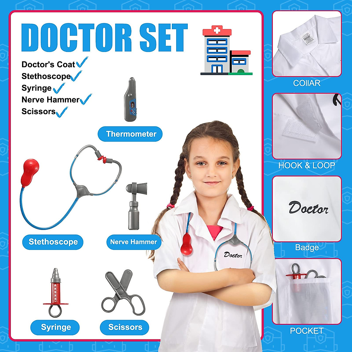 3 Sets Kids Dress up Pretend Play Costumes for Kids Age 3-7, Role Play Fireman Police Doctor Dress up Clothes for Boys Girls Toddler Role Accessories