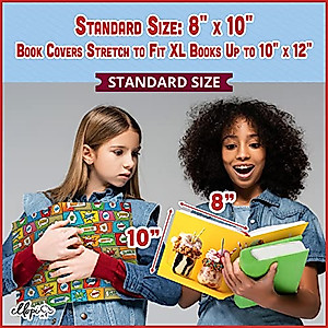 Easy Apply Stretchable Book Cover 4 Pack. 2 Solid and 2 Design Standard Jackets Fit Hardcover Textbooks Up to 8" x 10". Adhesive-Free, Nylon Fabric Protectors. Washable, Reusable Student School Supply