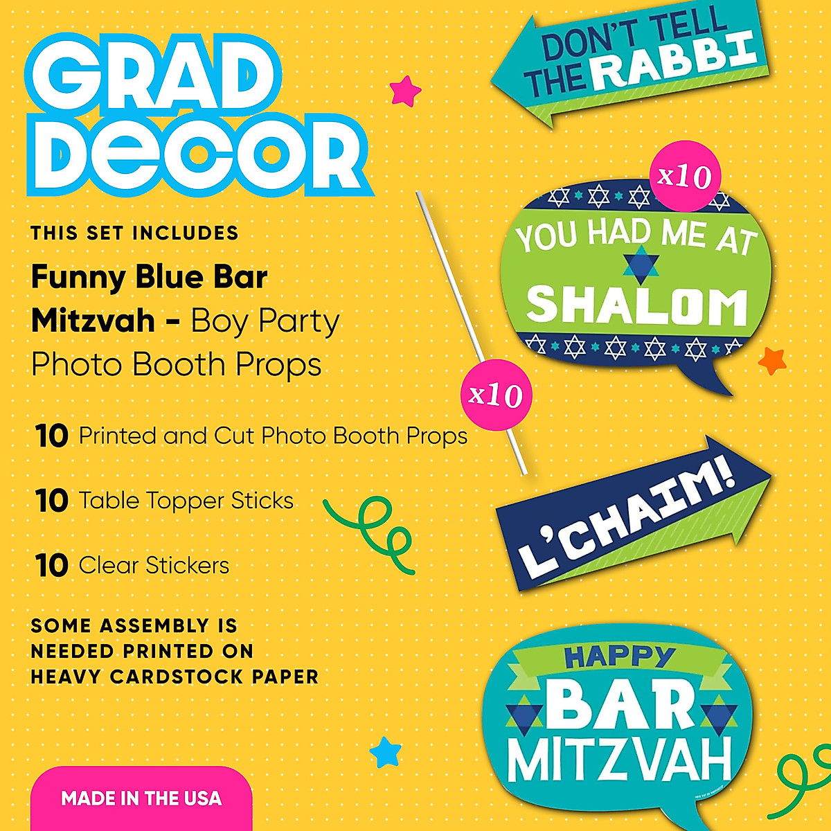 Big Dot of Happiness Funny Blue Bar Mitzvah - Boy Party Photo Booth Props Kit - 10 Piece