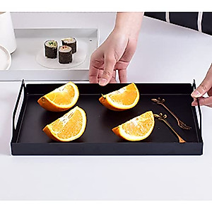 Peohud 2 Pack Black Metal Serving Tray, Decorative Coffee Table Tray with Handles, Vanity Platter Breakfast Tray for Eating, Storing, Bedroom, Kitchen, Living Room, Bathroom