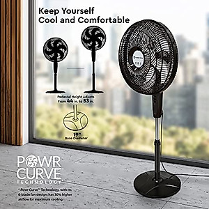 Comfort Zone PowrCurve CZST180BS 18" Stand Fan - 6 Blades, Tri-Curve Grill for Less Noise - 180° Adjustable Tilt, 3-Speed Button Control, Black/Silver