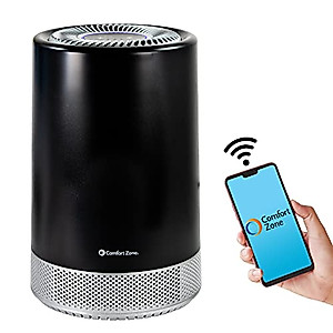 Comfort Zone CZAP101SBK H13 HEPA Air Purifier with WiFi App Control - Smart Air Filter & Cleaner for Home, Remove Dust, Odor, Pollen - Compact Ionizer with Timer & Night Light, 150 sq. ft.