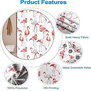 Uiiooazy Pink Flamingos for Bathroom Shower Curtain Nature Animal Shower Curtains Cloth Birds Fabric Shower Curtain with Hooks for Girls 48x72 inches