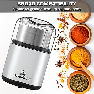 ZHENGHAI Electric Herb Grinder 200w Spice Grinder Compact Size, Easy On/Off, 2.8oz capacity. Fast Grinding for Flower Buds Dry Spices Herbs, with Cleaning Brush