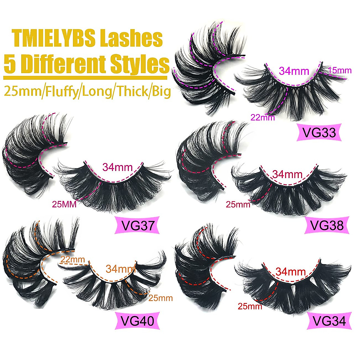 25MM Mink Lashes 25 mm False Eyelashes Long 20 Pairs Pack Dramatic 5D Full Volume Fake Eyelashes 5 Styles Wispy Curly Mink Eyelashes Wholesale, by TIMELABS