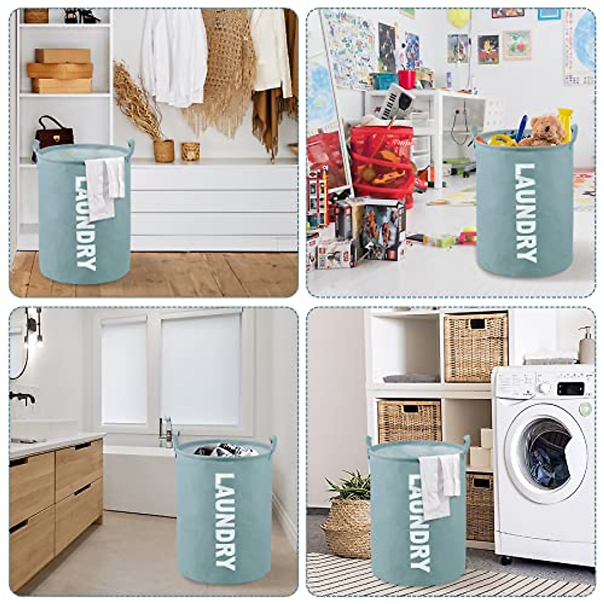 Consmos 2-Pack Collapsible Laundry Basket, Large Laundry Hamper with Handle, Freestanding Laundry Baskets Dirty Clothes Basket for Bedroom, Bathroom& College Dorm, Haze Blue