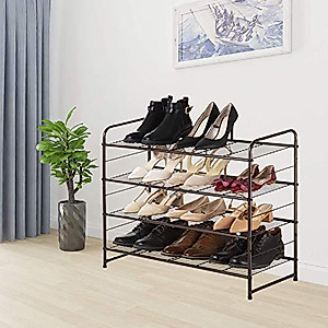 Bextsrack 4-Tier Shoe Rack, Stackable & Adjustable Wire Grid Shoe Shelf Storage Organizer for Closet Bedroom Entryway - Bronze