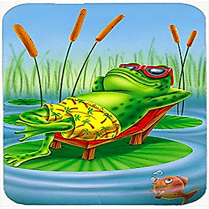 Caroline's Treasures APH0521LCB Frog Chilaxin on the Lilly Pad Glass Cutting Board Large Decorative Tempered Glass Kitchen Cutting and Serving Board Large Size Chopping Board