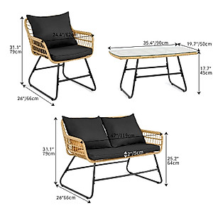 INDSUMOT 4PC Outdoor Patio Furniture Set Sectional Sofa Rattan Chair Wicker Set with Cushion