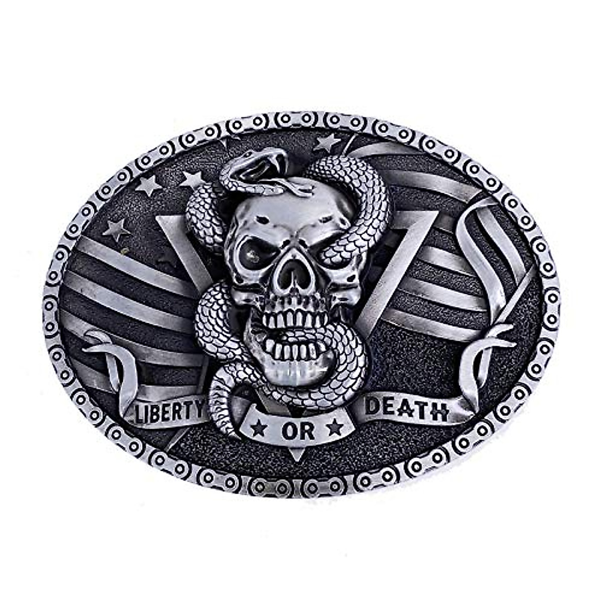 LAXPICOL Punk Gothic Western Cowboy Skull Snake Belt Buckle For Men Grey Tone