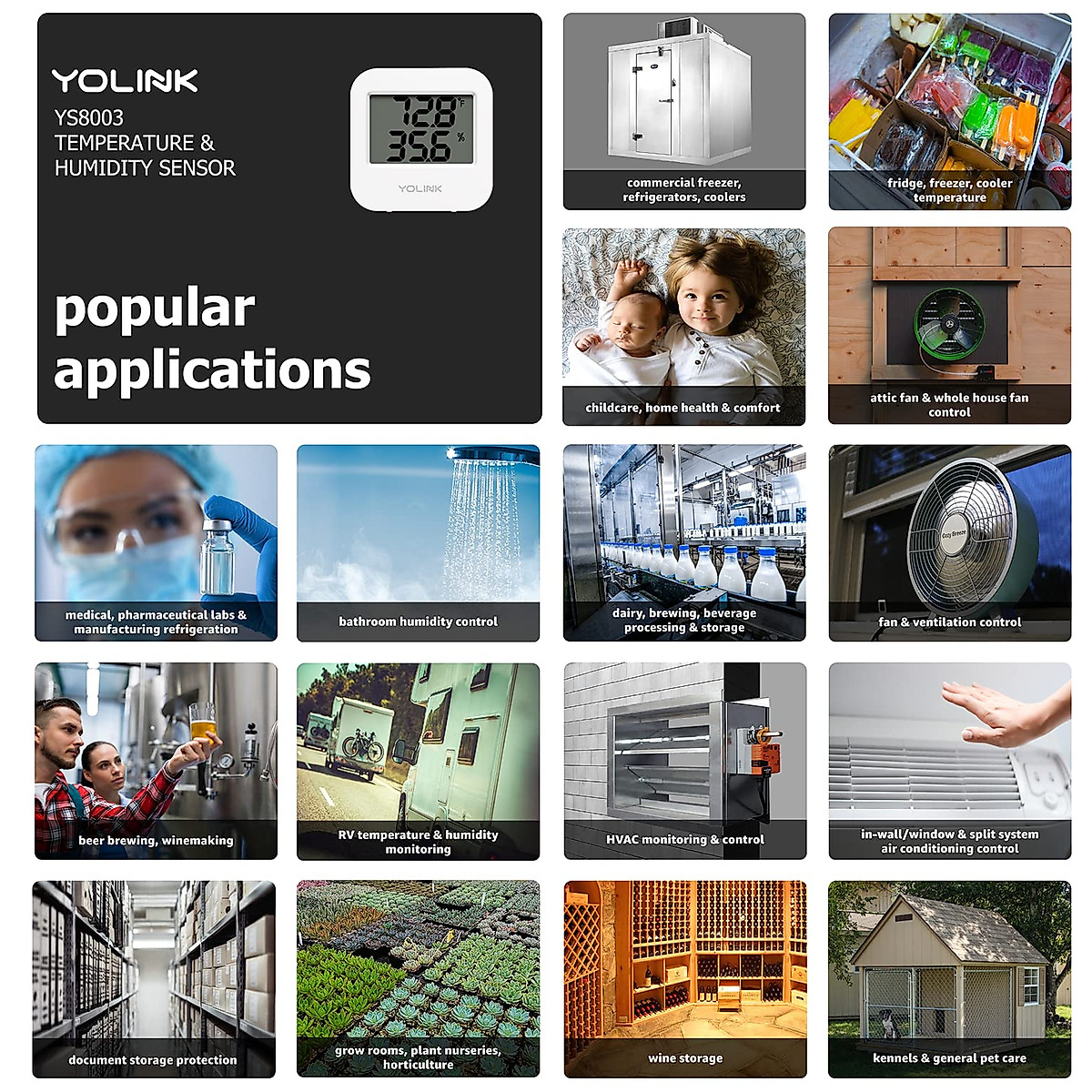 Smart Temperature Humidity Sensor Works w/Alexa IFTTT, 1/4 Mile Super Long Range Wireless Digital Hygrometer Indoor Thermometer Humidity Meter Temperature Humidity Monitor Sensor -YoLink Hub Required