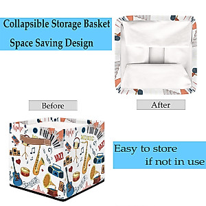 OMFUNS Music Piano Storage Basket 13x13 Musical Instruments Collapsible Cube Storage Bin with Handle Fabric Storage Box Organizing for Closet Shelf Home Office Dorm Nursery Toy Basket