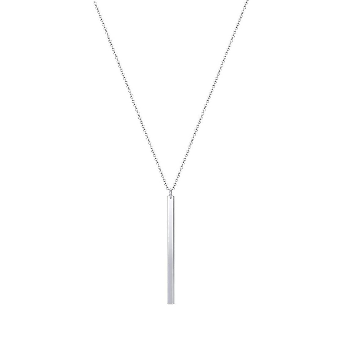 Artmiss Bar Pendant Necklace Gold Long Y-Necklace Delicate Lariat Chain Jewelry for Women(Silver)