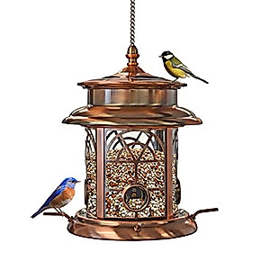 Arched Lattice Solar Powered Led Bird Feeder for Yard Outside Outdoor Garden Decoration Hanging Birdfeeder - Antique Copper