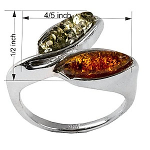 Sterling Silver Multicolor Amber Leaves Ring