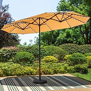 Sophia & William Patio Umbrellas 13ft with 120 LED lights 8 Colors Changing Large Outdoor Double-sided Umbrella 99% UV Protection Fade Resistant for Outdoor Backyard Poolside Party Decor Beige