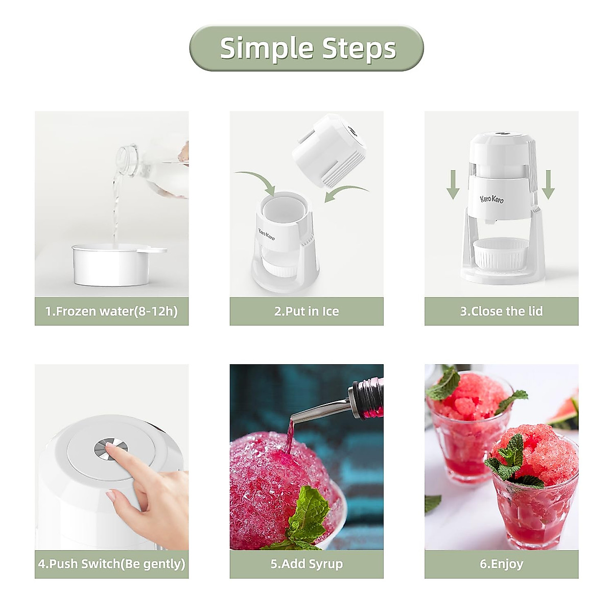 Kero Kero Shaved Ice Machine, Multi-Purpose Ice Shaver Machine with Adjustable Blade, Snow Cone Machine for Homemade Shaved Ice, Slushie Machine, Snowcone Machines for Kid with Reusable Ice Mold.white