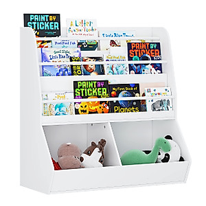 UTEX Kids Bookshelf and Toy Storage Cabinet, Kids Bookcase and Toy Organizer with Cubby, Kids Bookshelves Display Stand, Kids Book Rack for 3 Age+, White