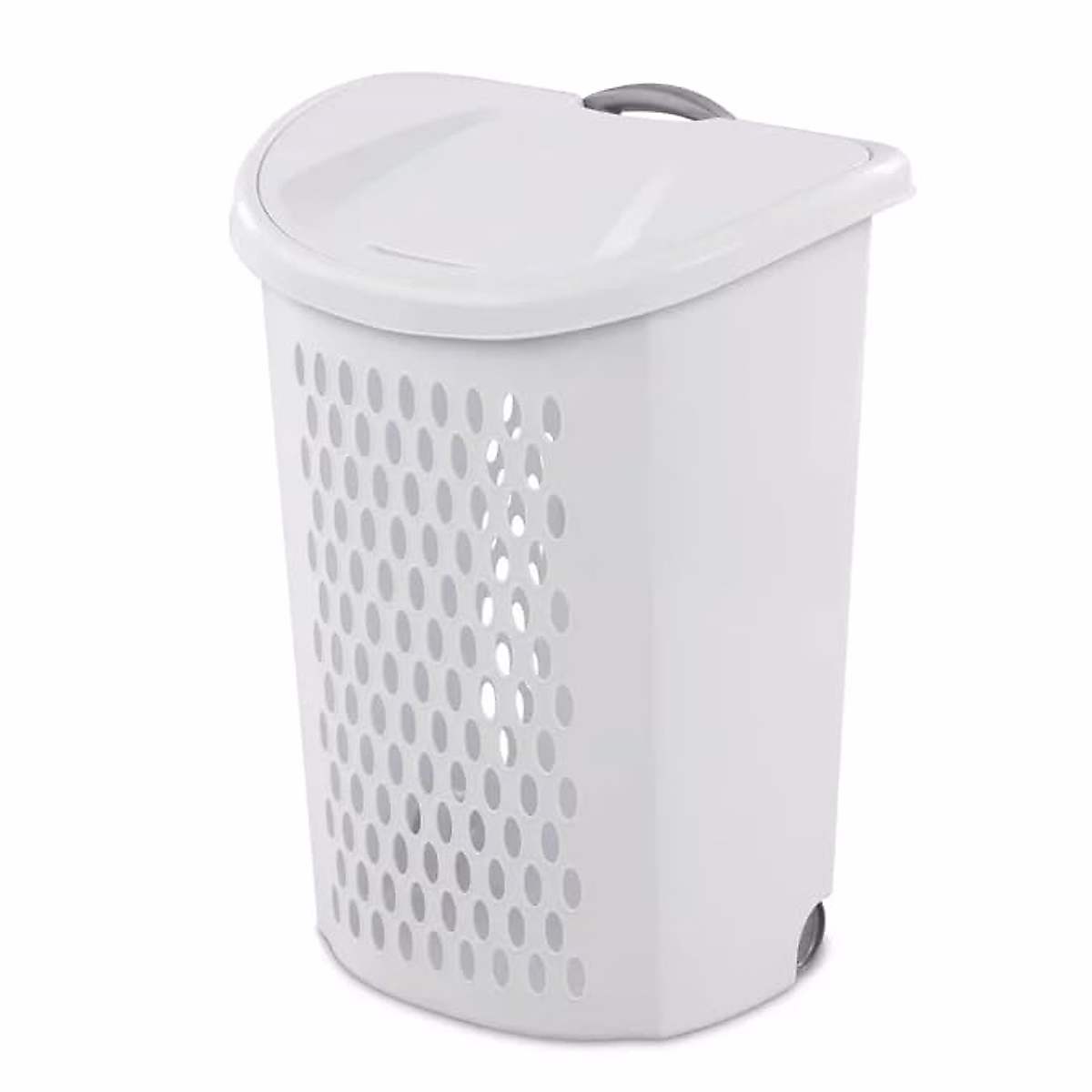 Wheeled Plastic Laundry Hamper Rolling Storage Basket with Lid, White