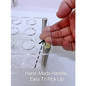 Ackers Transparent Acrylic Test Tube Bottle Small Glass Holder, Built-in Handle, 12 Tube Capacity, 0.87" (22mm) Holes for 25ML Test Tubes(Detachable)