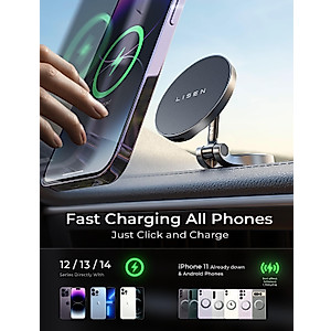 LISEN Magnetic Car Phone Holder for 6 Strong Magnets, 360 Rotatable, Fits 4.7-7.0in Phones, Universal Compatibility