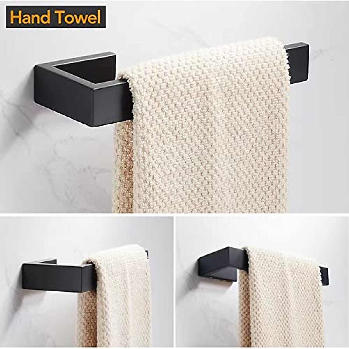 JOPOFI 8" Rectangular Hand Towel Holder - SUS 304 Stainless Steel Modern Design Hand Towel Rack, Contemporary Hand Towel Ring Holder Wall Mounted - Matte Black