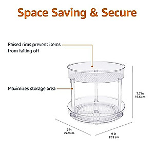 Amazon Basics 2 Tier Clear Lazy Susan Turntable Organizer, 9-Inch