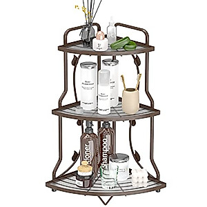 Msoesticc.dl 3 Tier Bathroom Organizer Countertop with Cabinet Liner, Bathroom Counter Organizer Corner Shelf Stand for Kitchen Pantry Living Room - Non-Slip & Free-Standing