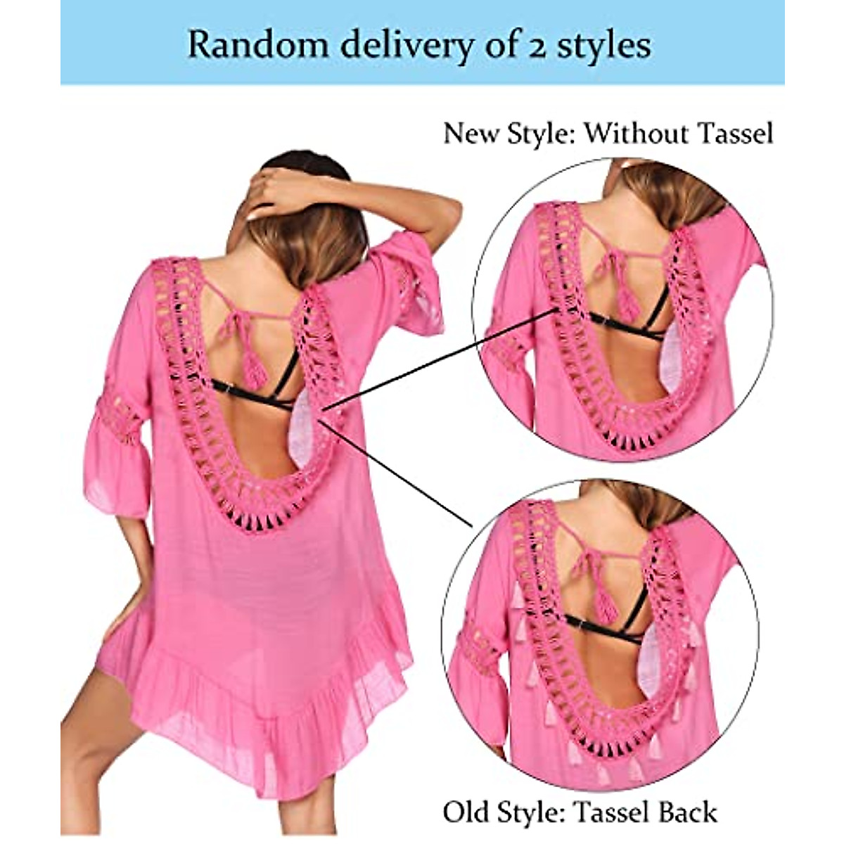 Ekouaer Swimsuit Coverup for Women Loose Bikini V Neck Coverups 3/4 Sleeves Beach Cover Dresses for Vacation