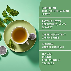 HANDPICK, Spearmint Tea Bags (100 Herbal Tea Bags) Premium Spearmint Leaves, Caffeine Free | Non-GMO, Gluten Free | Round Eco-Conscious Tea Bags | Light & Fresh