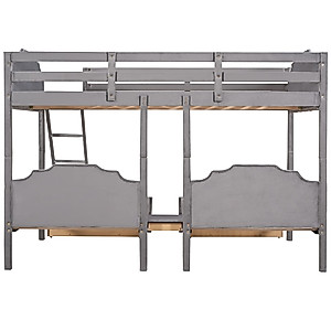 Bellemave Triple Bunk Beds Full Over Two Twin Bunk Bed with Storage Drawers Velvet Upholstered 3 Beds Bunk Bed for Adults Kids Teens Boys Girls, Gray