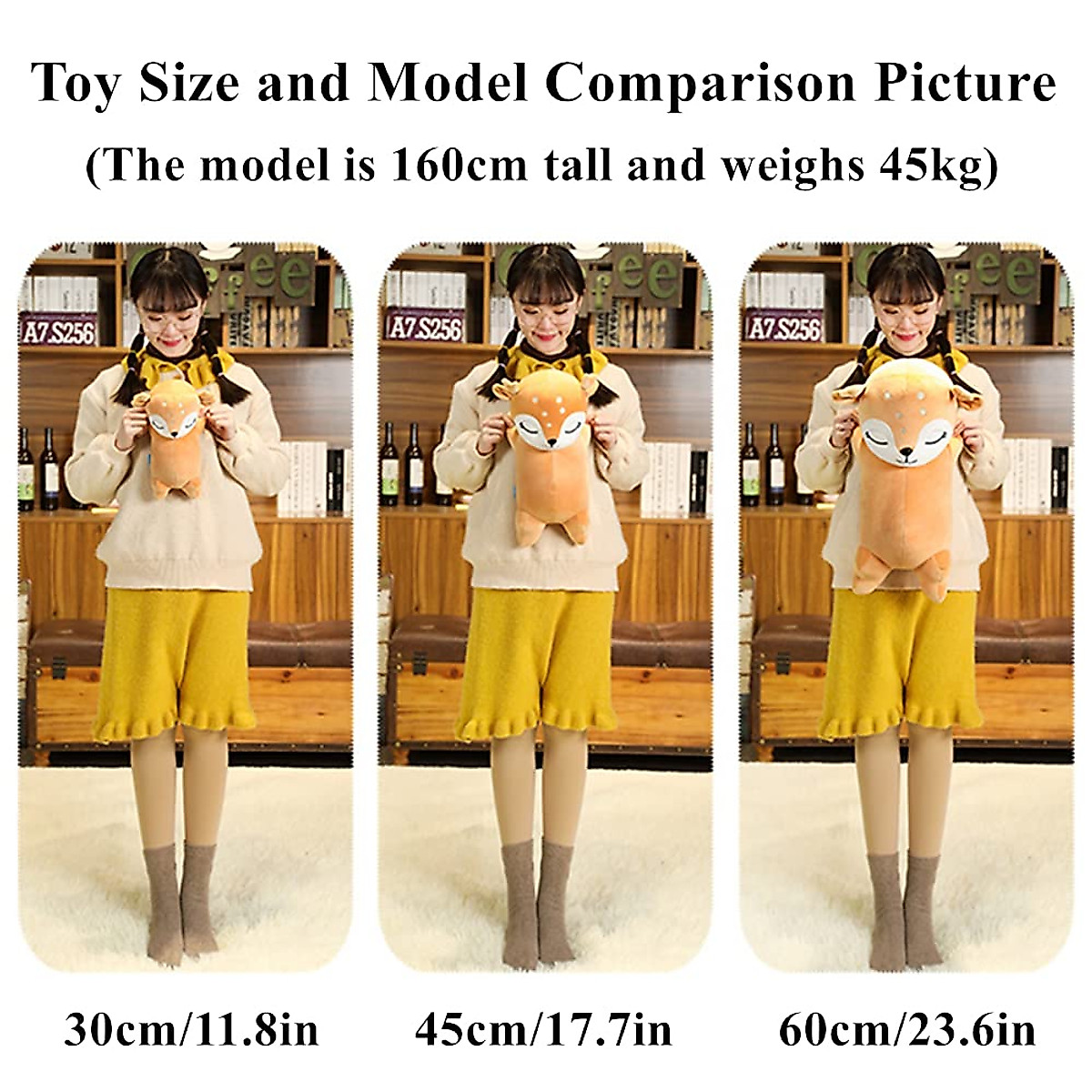 WUZHOU Cute Deer Plush Toys, Soft Reindeer Pillow Toys, Elk Deer Figurine Dolls, Stuffed Animals Plushie Decor, Christmas Birthday Gifts for Kids Girls Boys (Tilting her Head,11.8in)