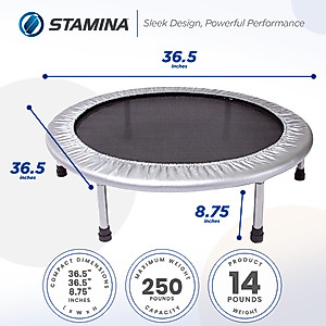 STAMINA Folding Trampoline - 36 inch Exercise Rebounder, Outdoor and Indoor Trampoline, Exercising Equipment At Home, Recreational Trampolines