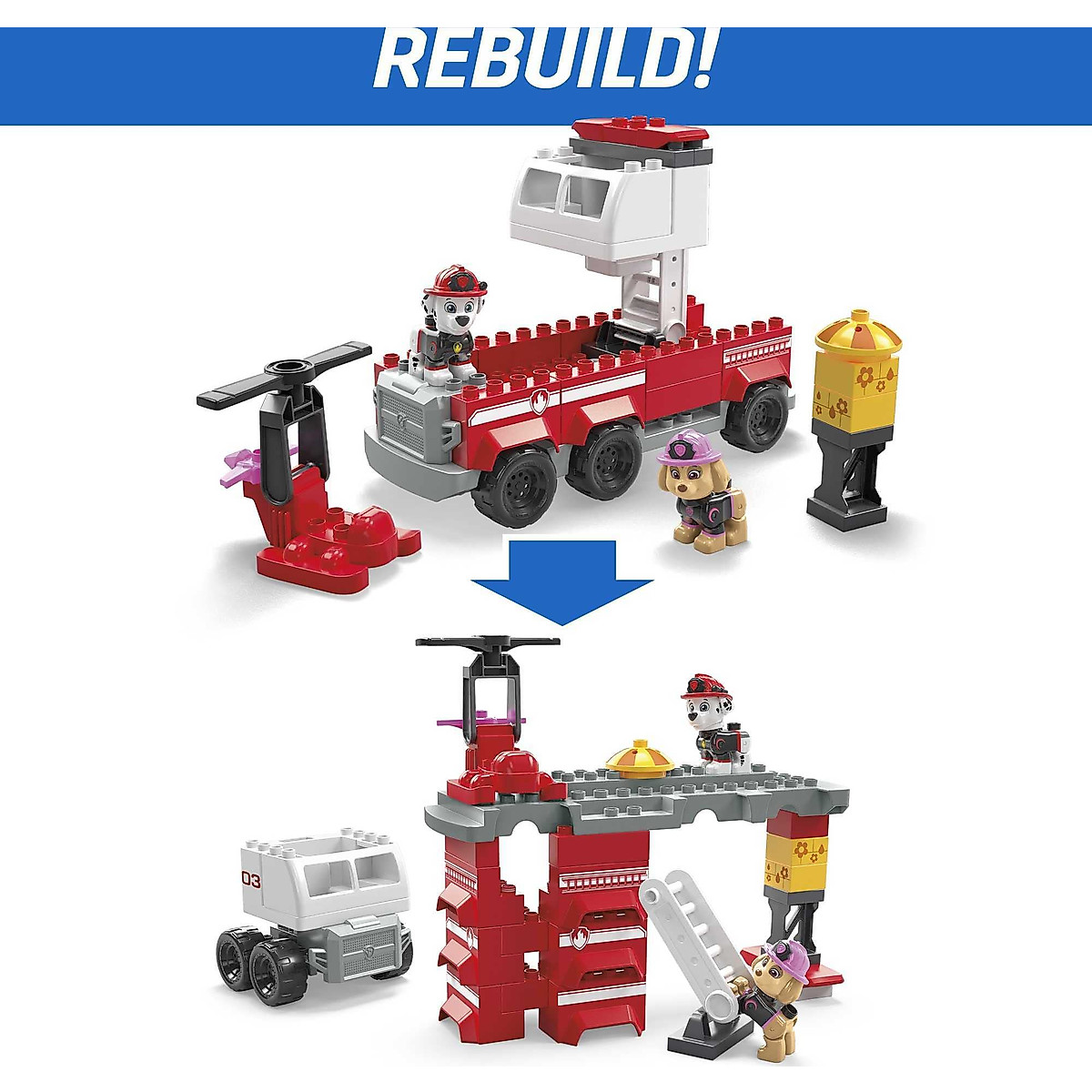 MEGA BLOKS PAW Patrol Toddler Building Blocks Toy, Marshall's Ultimate Fire Truck with 37 Pieces, 2 Figures, Gift Ideas for Kids Age 3+ Years