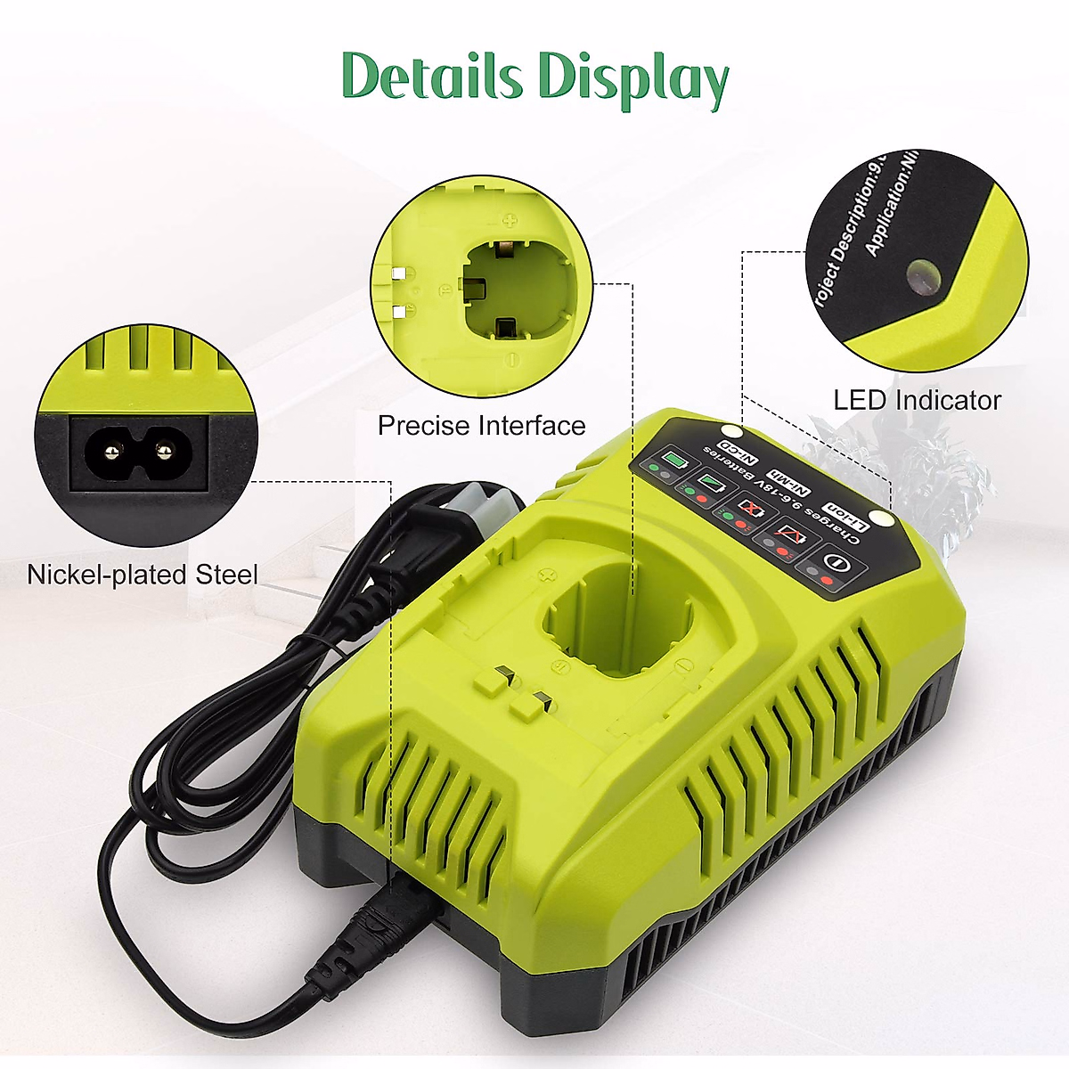 P117 Fast Charger for Ryobi 9.6V~18V Ni-Cd&Ni-Mh Lithium Battery Compatible with Ryobi 18V 14.4V 12V 9.6V Batteries P117 P100 P102 P103 P104 P105 P107 P108 P109 P119 P122 Lithium-Ion Battery Charger