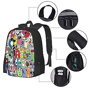 FNASFIA Alphabet Lore 3 Piece Backpack Set, Cartoon Alphabet Backpack Pencil Case Lunch Bag Casual Backpack Combo Unisex