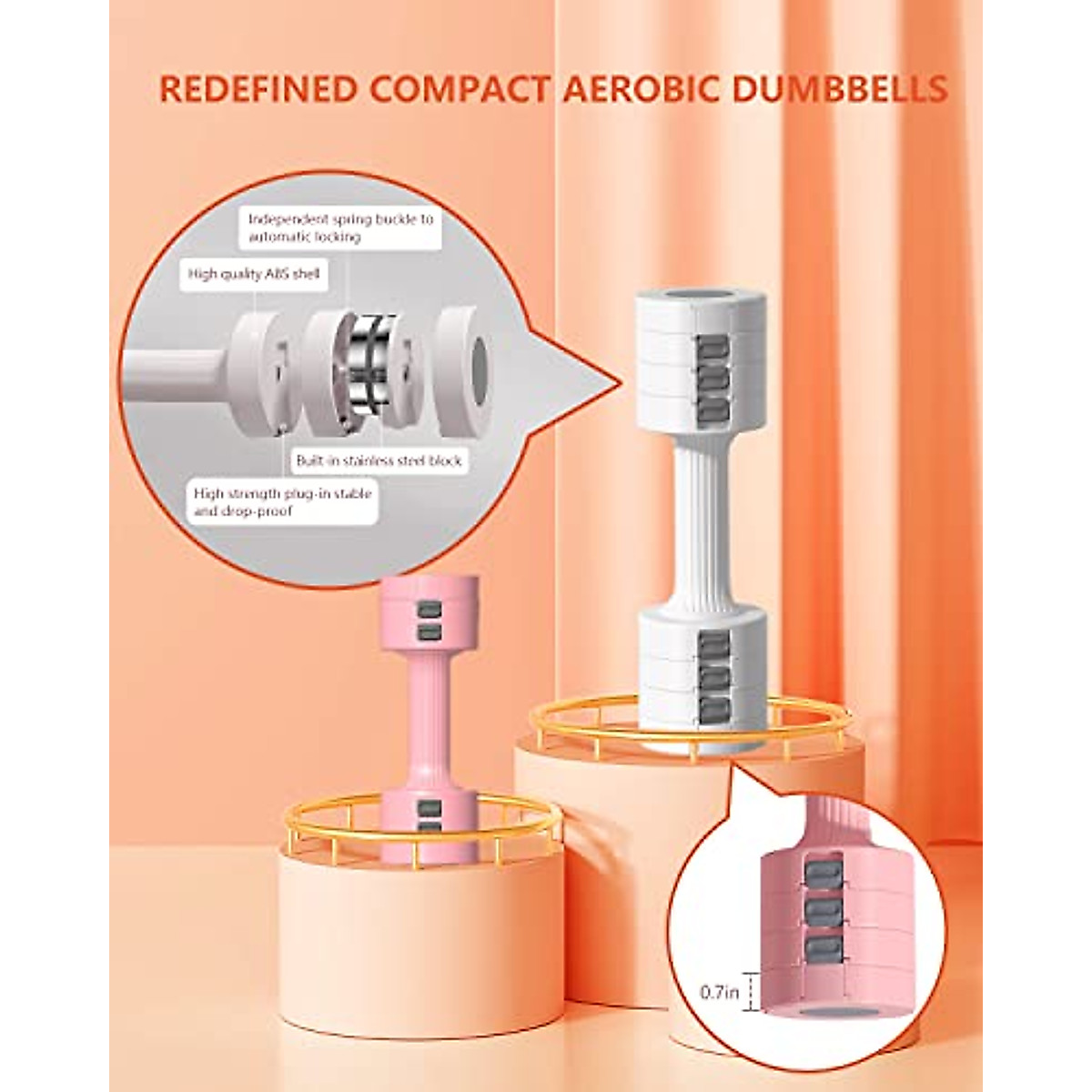 TRAKMAXI Adjustable Dumbbell Set of 2, Hand Weights Sets for Women, Fast Adjust Dumbbell Weight,6 In 1 Free Weights Barbells For Women Men Home Gym Workout Exercise Strength Training(5lbs each/10lbs Pair)