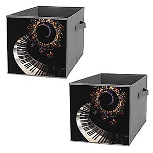 Colorful Music Note Piano Foldable Storage Bins with Handles Storage Cubes Closet Organizer for Living Room Bedroom 2PCS