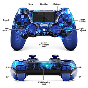 AceGamer Wireless Controller for PS4, Custom Design V2 Gamepad Joystick for PS4 with Non-Slip Grip of Both Sides and 3.5mm Audio Jack! (Blue-Universe)