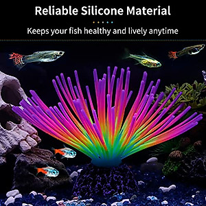 Uniclife Aquarium Imitative Rainbow Sea Urchin Ball Artificial Silicone Ornament with Glowing Effect for Fish Tank Landscape Decoration