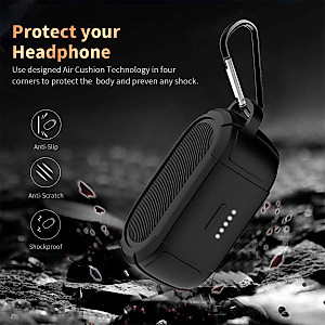 WQNIDE Case for Bose QuietComfort Earbuds, Soft and Flexible Silicone Scratch/Shock Resistant Cover for True Wireless Bluetooth Earphones with Carabiner (Black)