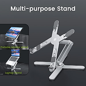 Lepow Portable Monitor Stand for Desk, Adjustable Laptop Riser ABS+Silicone Foldable Portable Monitor Holder, Space-Saving and Stable Notebook Stand for Below 15.6” Portable Monitor, Laptops,Tablet