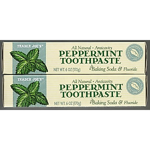 Trader Joe's All Natural Anticavity Peppermint Toothpaste with Baking Soda and Fluoride 6oz (Pack of 2)