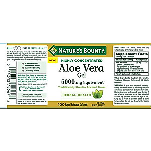 Nature's Bounty Highly Concentrated Aloe Vera Gel 5,000 mg, 100 Rapid Release Softgels