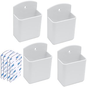 AOAOYING Remote Holders Remote Control Holder Wall Mount Media Storage Box for Home Headboard Office Playroom Bedroom Parlor Self Adhesive Atorage Box (White 4 Pack)