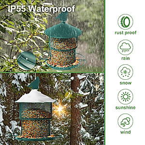 Bird Feeder for Outside Hanging,Squirrel Proof Metal Bird Feeder for Outdoor Wild Birds, 7.4 lb Seed Large Capacity Retractable Hanging Bird Feeders for Cardinal, Finch, Sparrow, Chickadee etc(Green)