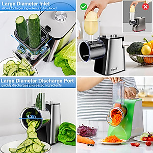 LEEPENK Electric Cheese Grater 5 In 1 Electric Vegetable Cutter Slicer 2023 Upgrade 250w Electric Grater with Large Direct Inlet and 5 Different Blades for Vegetables,Block Cheese and Fruits