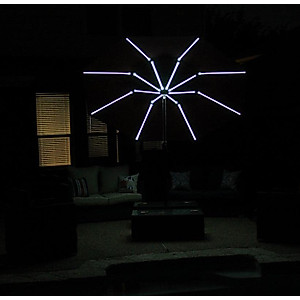 Sun-Ray 811028 9' Round Next Gen 8-Rib Solar Patio Umbrella 32 LED Within Unique Strip Lighting, Crank and Tilt, 9 ft, Scarlet/Red